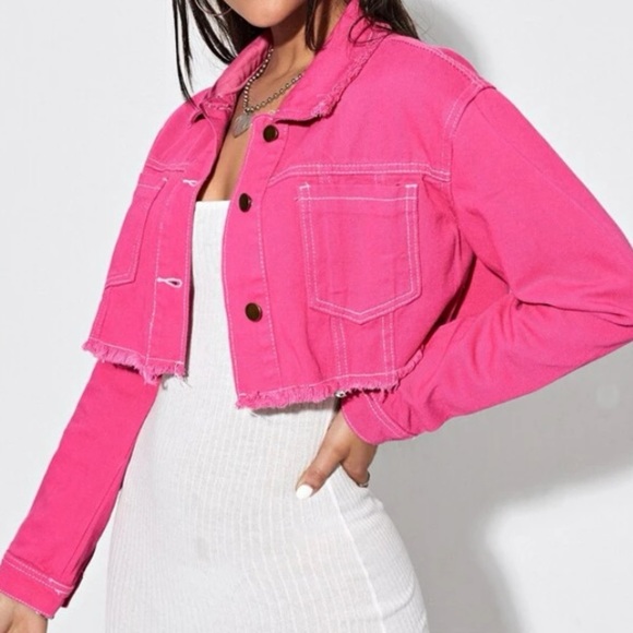 Delilah Wear | Jackets & Coats | Boho Hot Pink Denim Crop Jacket | Poshmark
